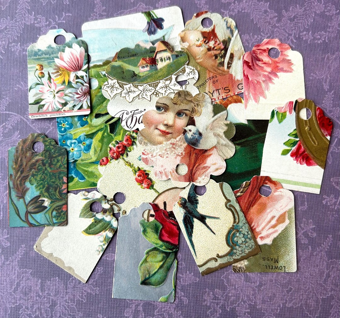 Victorian Gift Tags Made From Antique Postcards Ephemera OOAK Altered ...