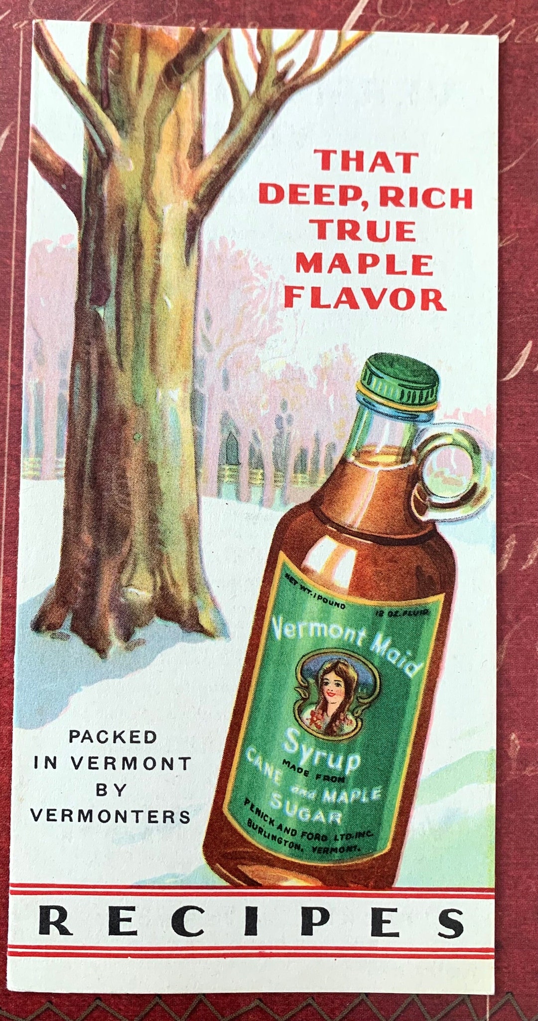 Advertising Recipe Trifold Vermont Maid Maple Syrup Penick & - Etsy