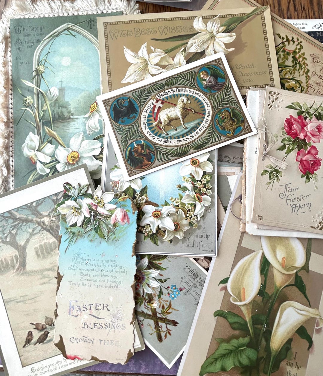 Victorian Easter Cards With Lilies Daffodils Roses 1880-1910 Huge ...