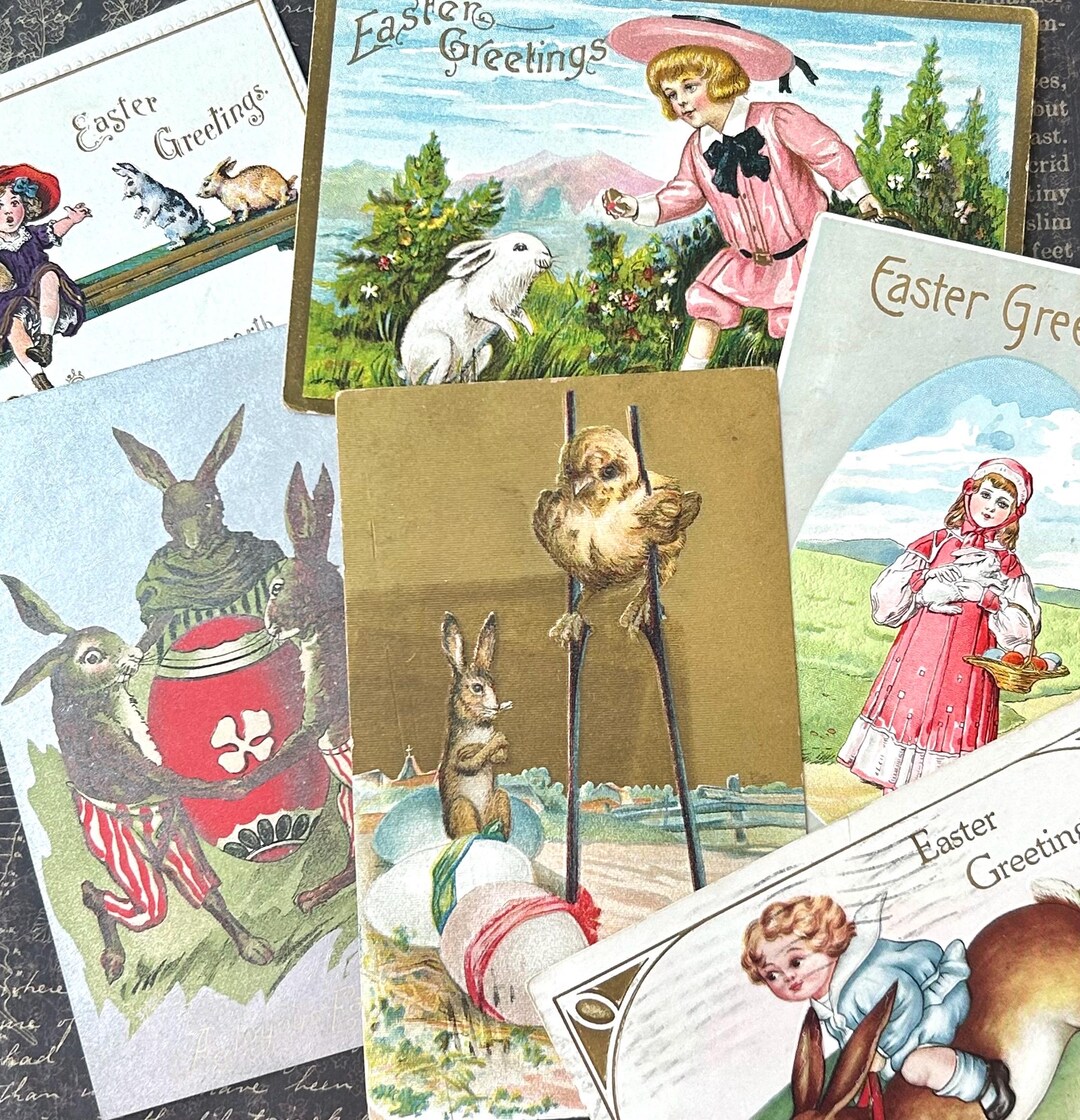 Antique Easter Postcards Anthropomorphic Chick Bunny Rabbits Children ...