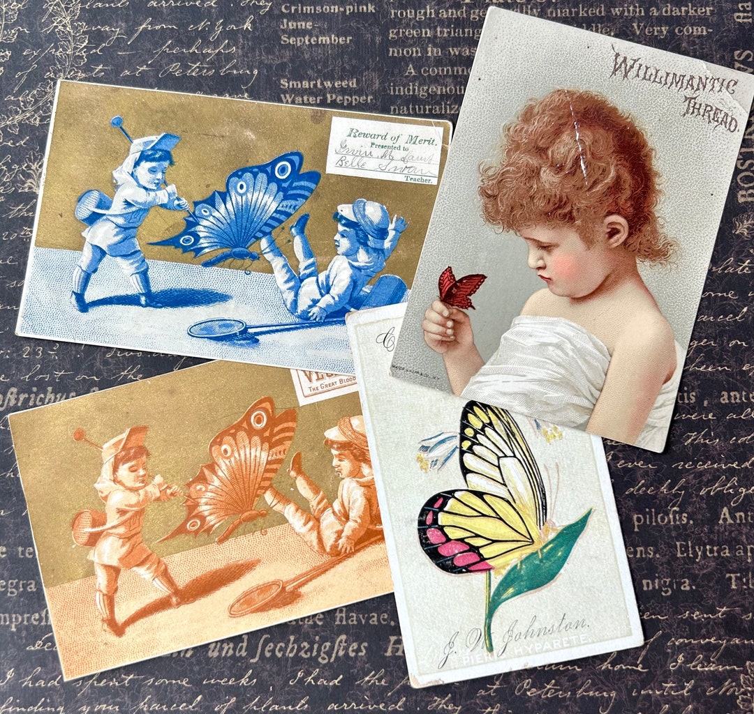 Victorian Trade Cards Butterflies Butterfly Children 1800s Junk Journal ...