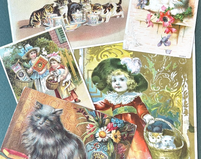 Victorian Trade Cards Girls Kitty Cats Scrappy Lot Junk Journal ...