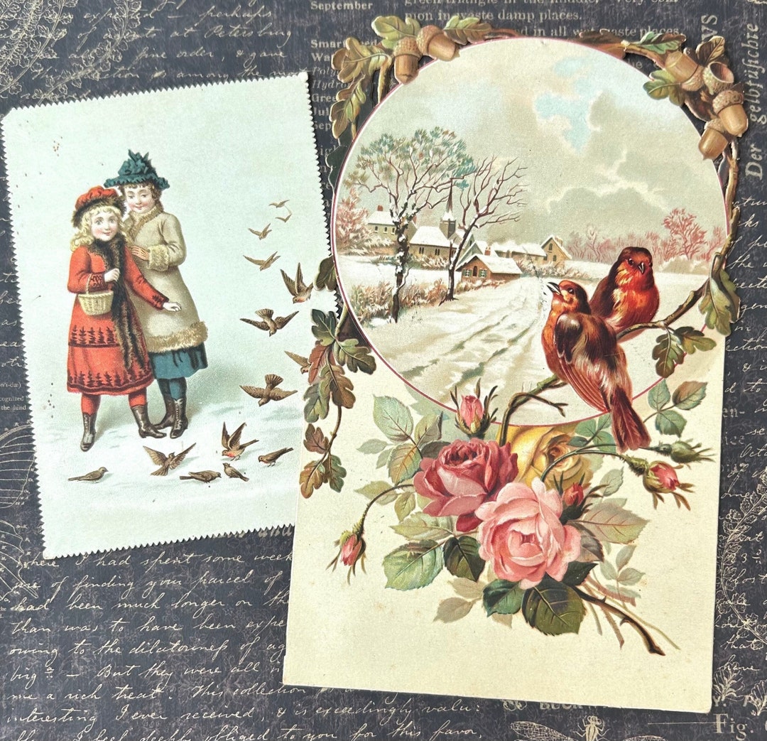 Victorian Embossed Cards Roses Birds Acorns Girls Reward of Merit Junk ...