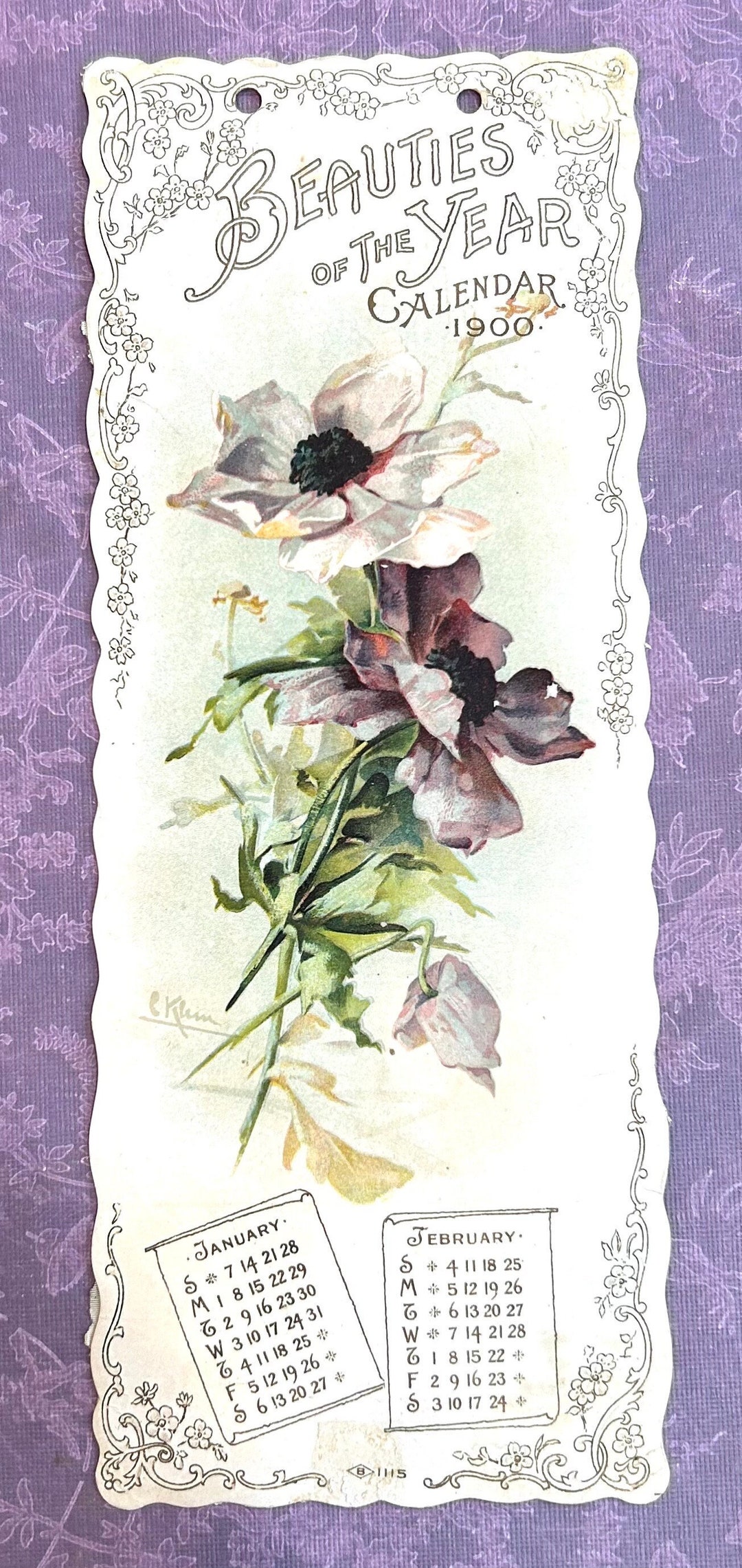 Victorian Calendar Panel Catherine Klein Purple Poppies Anemones ...