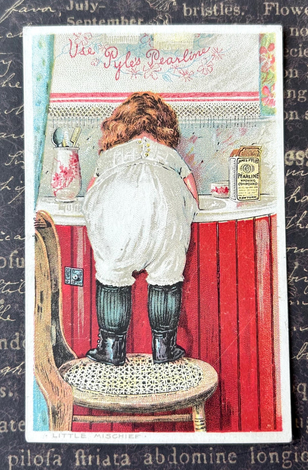 Victorian Trade Card Pearline Soap Child at Sink Little Mischief Pyle's ...