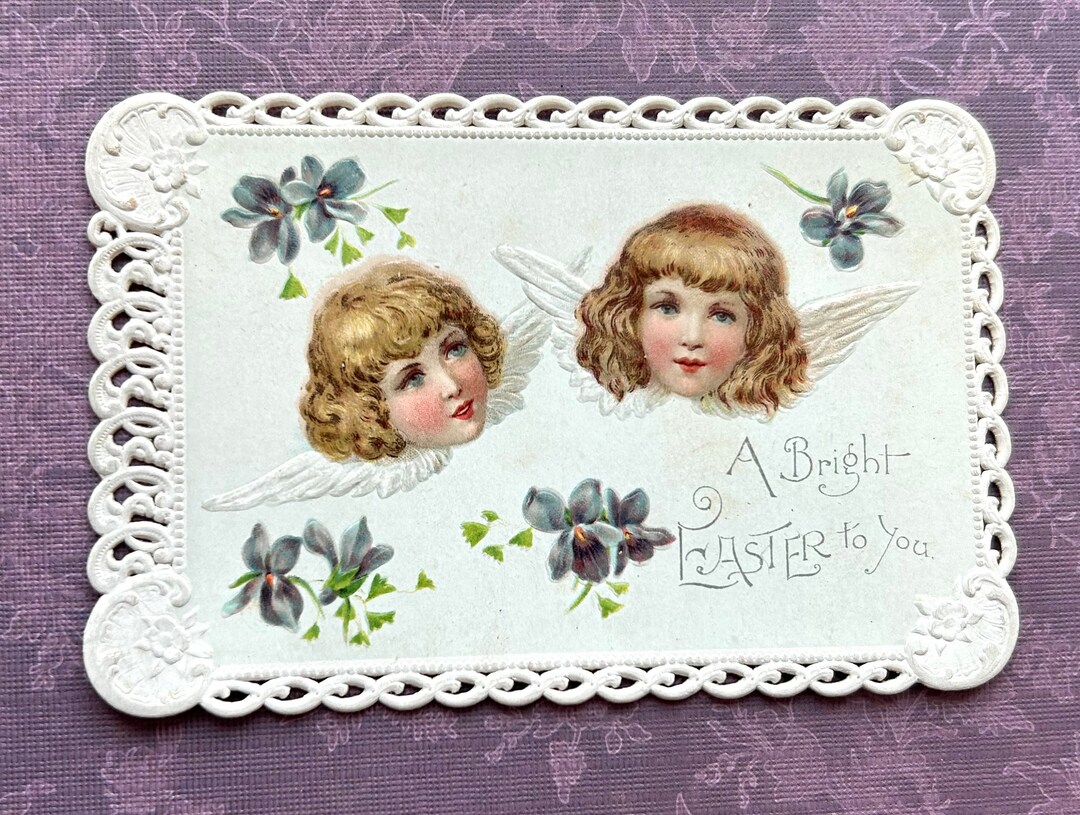 Victorian Easter Card Embossed Die Cut Angels With Violets Clapsaddle ...