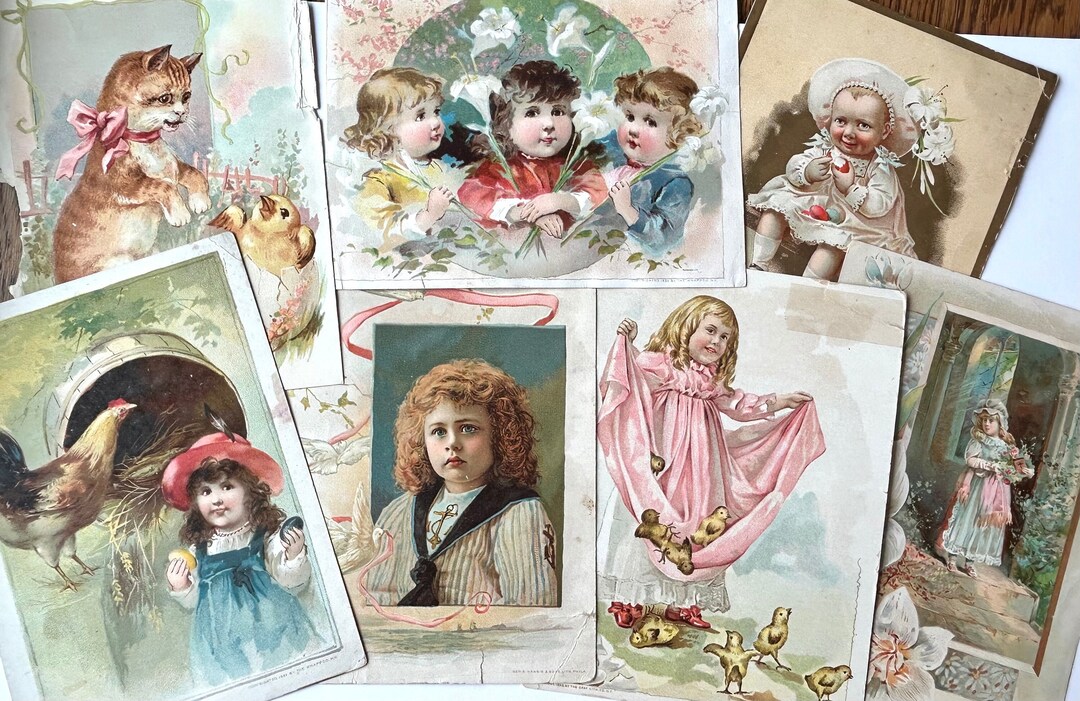 Victorian Easter Trade Cards Woolson Spice Lion Coffee Chicks Children ...