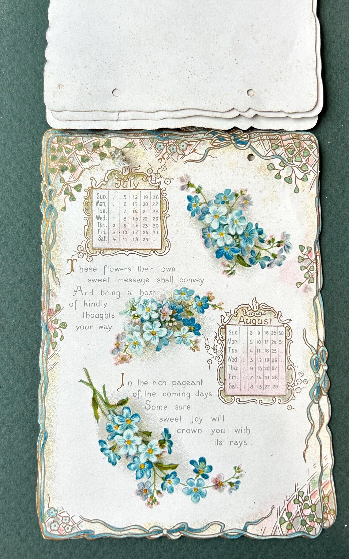Antique Forget Me Not Calendar With Verse Six Panels Printed in Bavaria ...