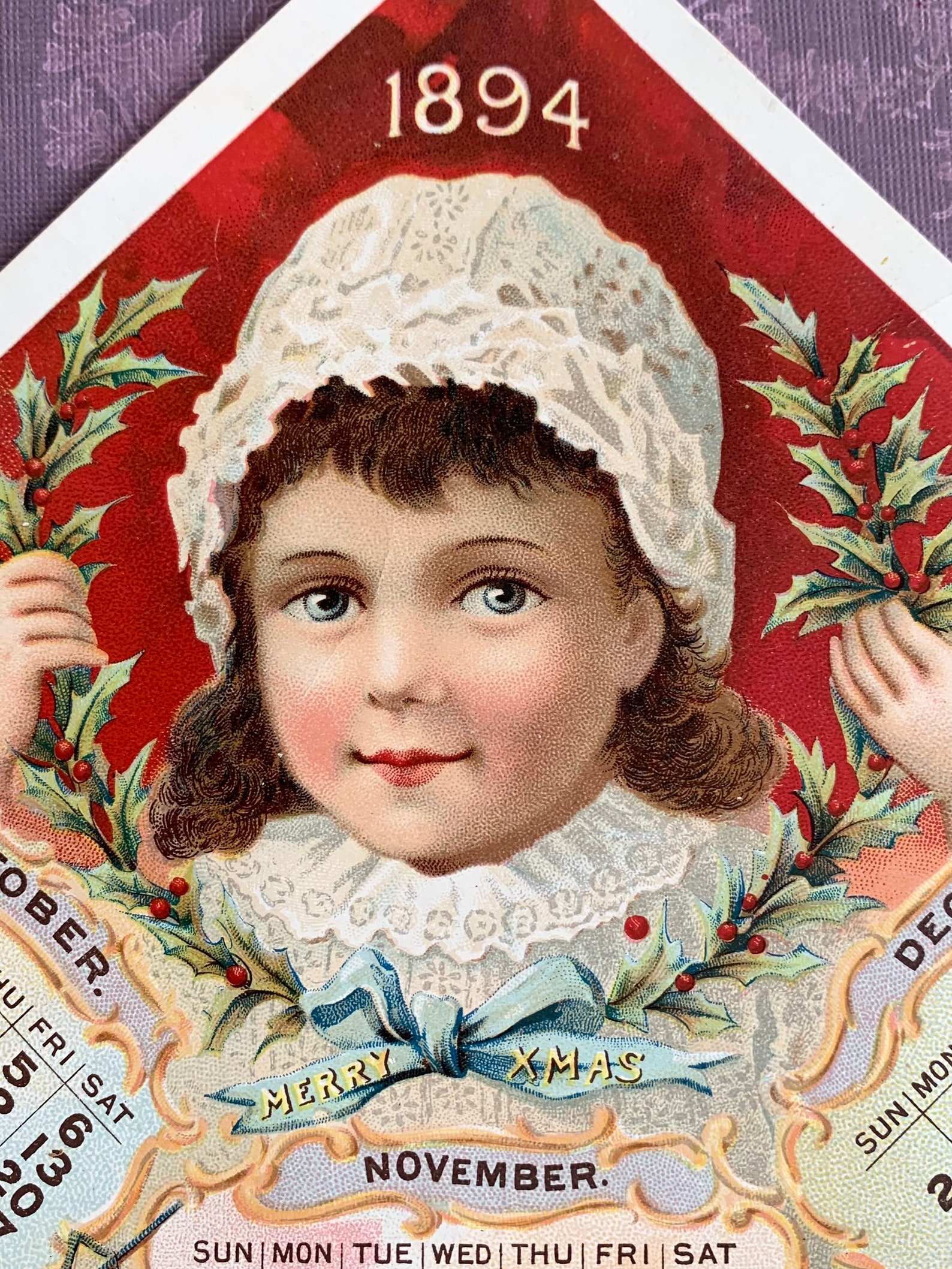 Victorian Trade Christmas Calendar Card Girl With Holly Prudential ...