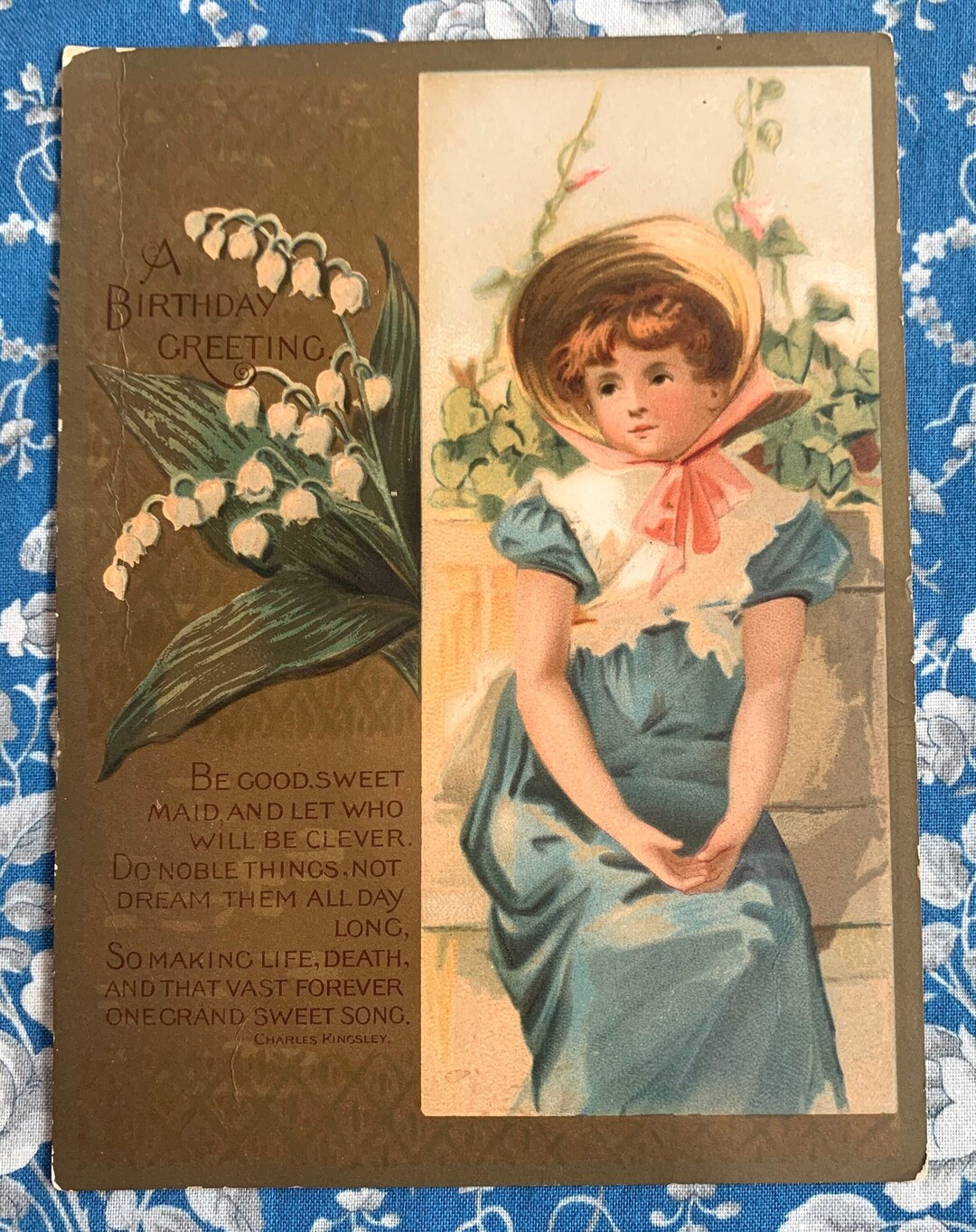 Lily of the Valley Victorian Birthday Card Regency Girl Poem by Charles ...
