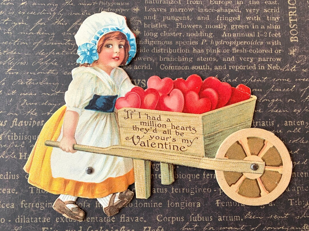 Vintage Mechanical Walking Valentine Card Girl With Wheelbarrow of ...