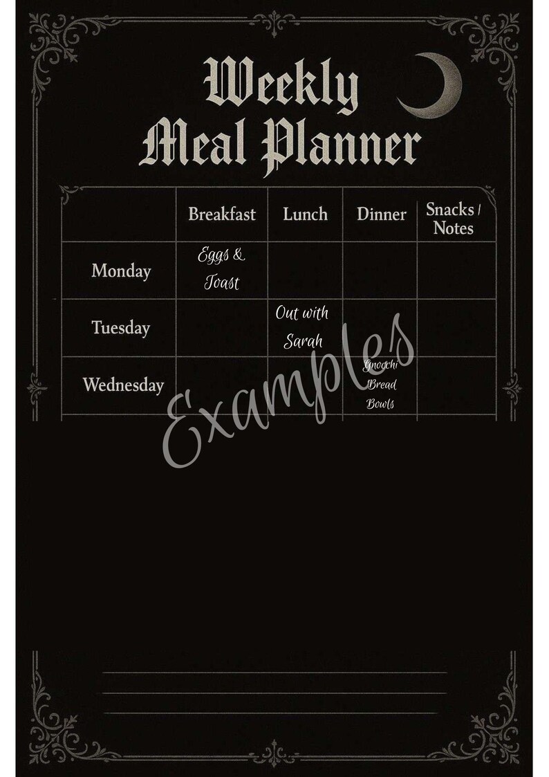 Gothic Weekly Meal Planner - Etsy