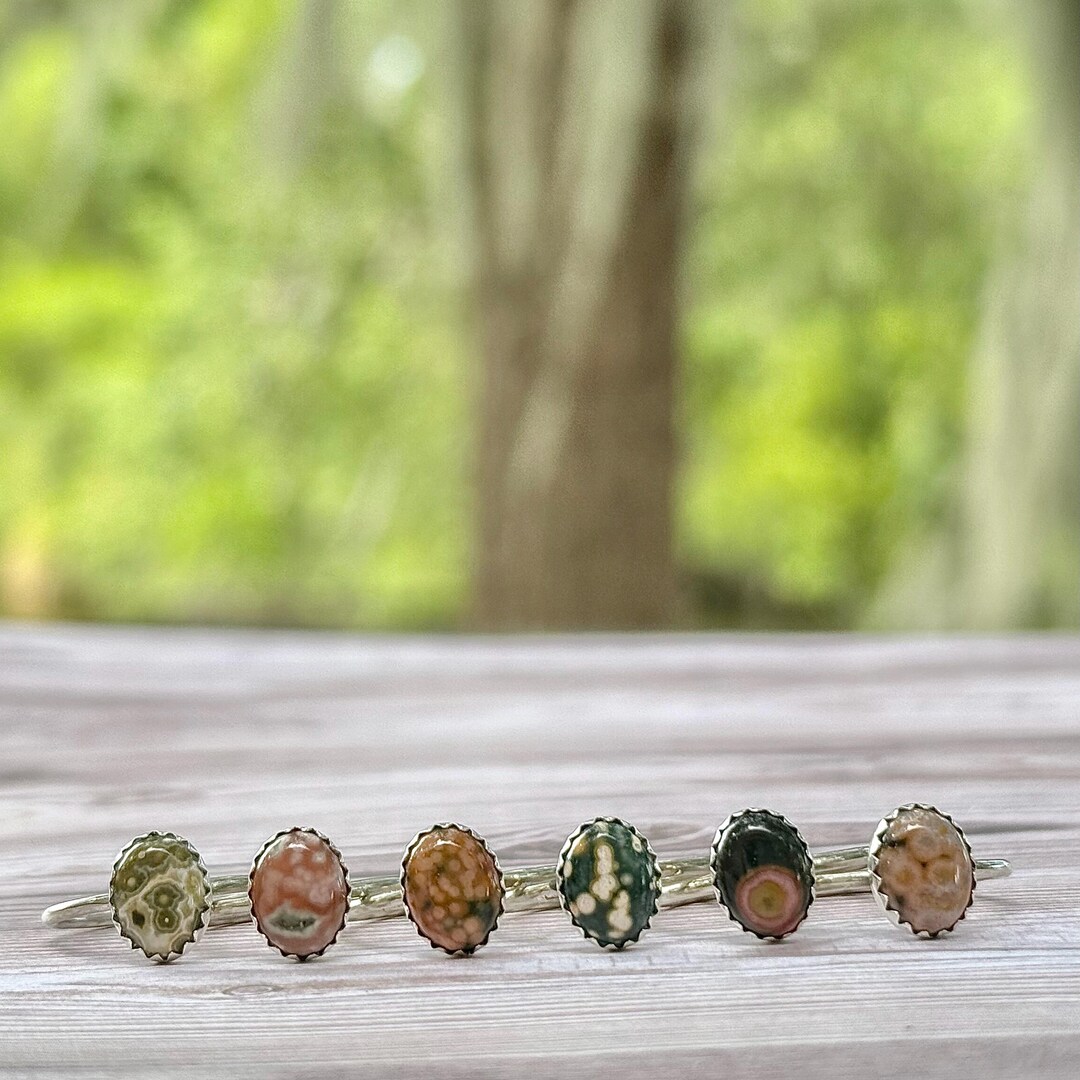 Ocean Jasper Stacking Rings - Smooth Sterling Silver Bezel - US Size 7 ...