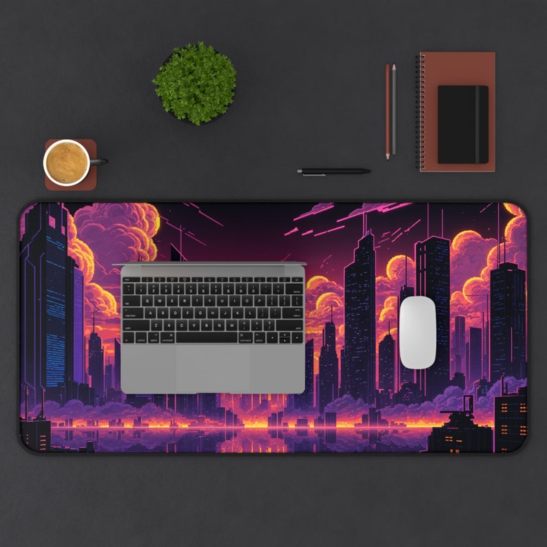 Cyberpunk Cityscape Mouse Pad Neon Sunset Design Gaming Desk Mat ...