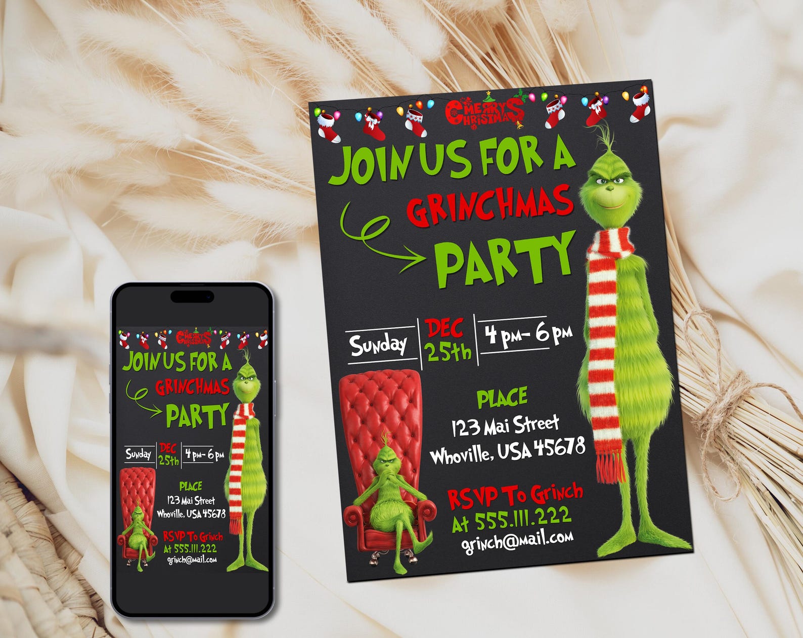 Editable Grinch Party Invitation | Merry Grinchmas Invitation | Grinch ...