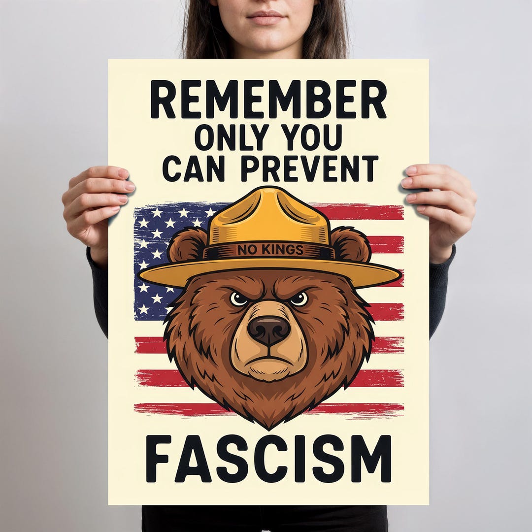 No Kings Protest Sign PRINTABLE, Bear Refuse Fascism Political Activist ...