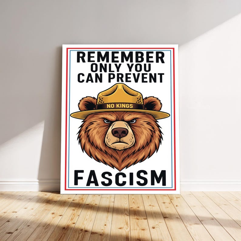 No Kings Protest Sign PRINTABLE, Bear Refuse Fascism Political Activist ...