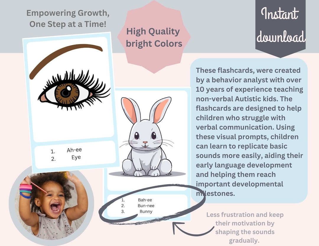 Autism Flashcards, ABA/ Speech, Vocal Imitation With Visuals, Toddlers ...