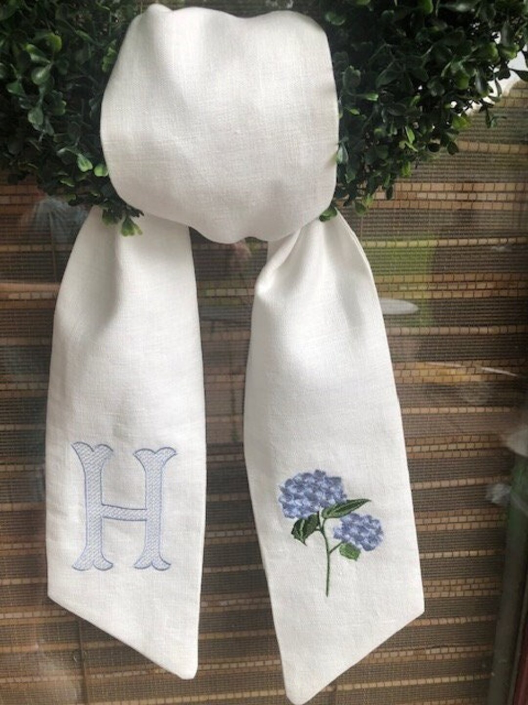 Monogrammed Hydrangea Wreath Sash-100% Linen-spring-summer-mothers Day ...