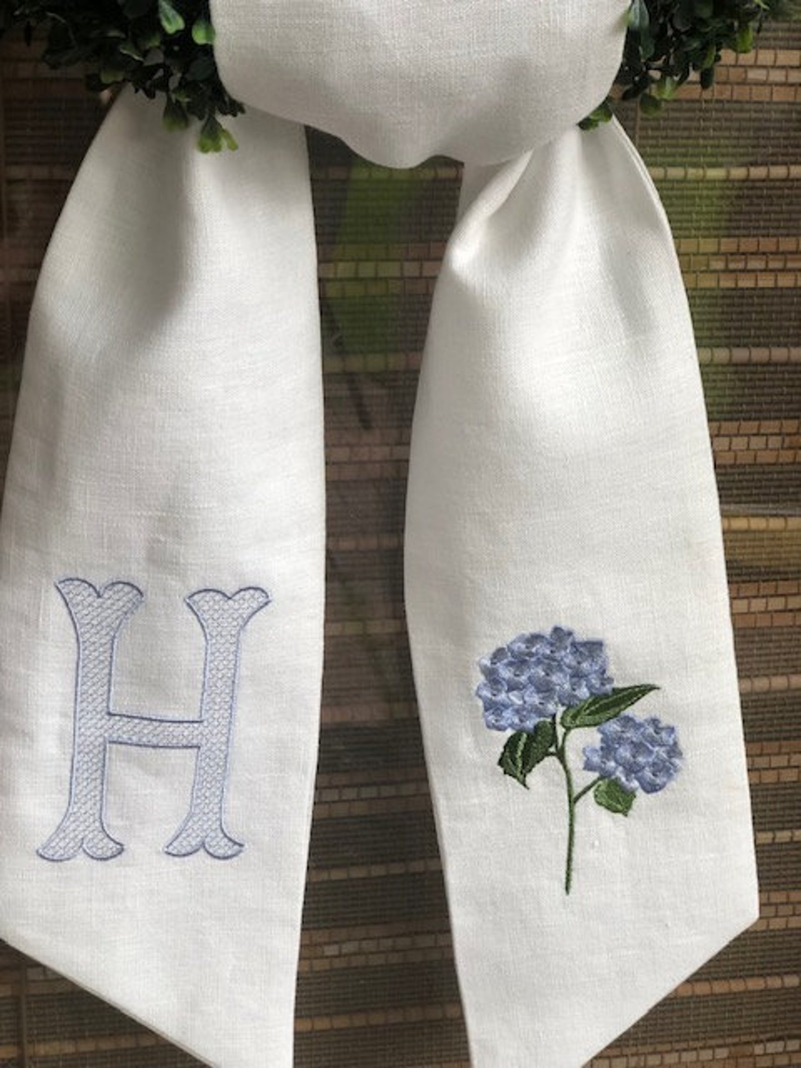 Monogrammed Hydrangea Wreath Sash-100% Linen-spring-summer-mothers Day ...