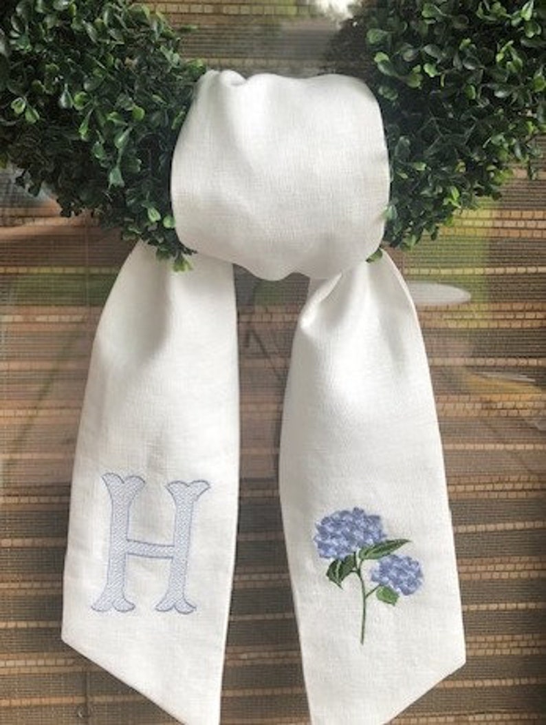 Monogrammed Hydrangea Wreath Sash-100% Linen-spring-summer-mothers Day ...