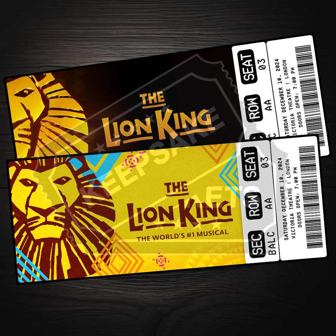 Printable the Lion King Musical Theatre Ticket Personalized Gift Reveal Editable West End ...