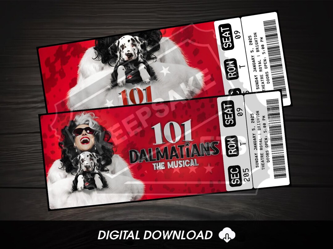 Printable 101 Dalmatians the Musical Theatre Ticket Personalized Gift ...