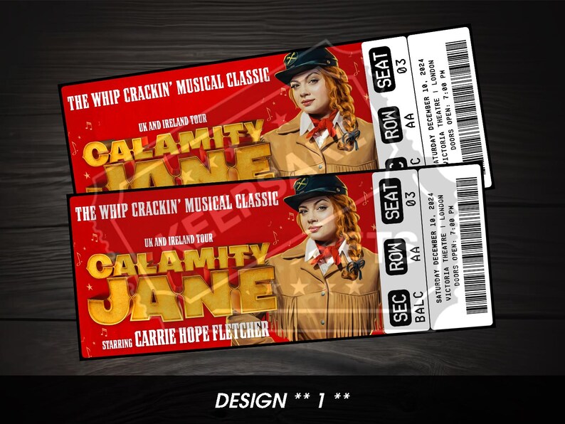 Custom Calamity Jane Musical Theatre Ticket | Personalized Gift Reveal ...