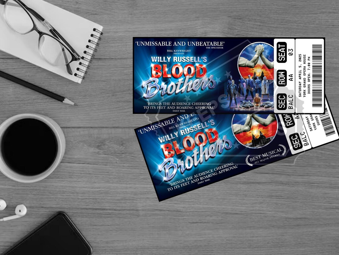 Printable Blood Brothers Musical Theatre Ticket Personalized Gift ...