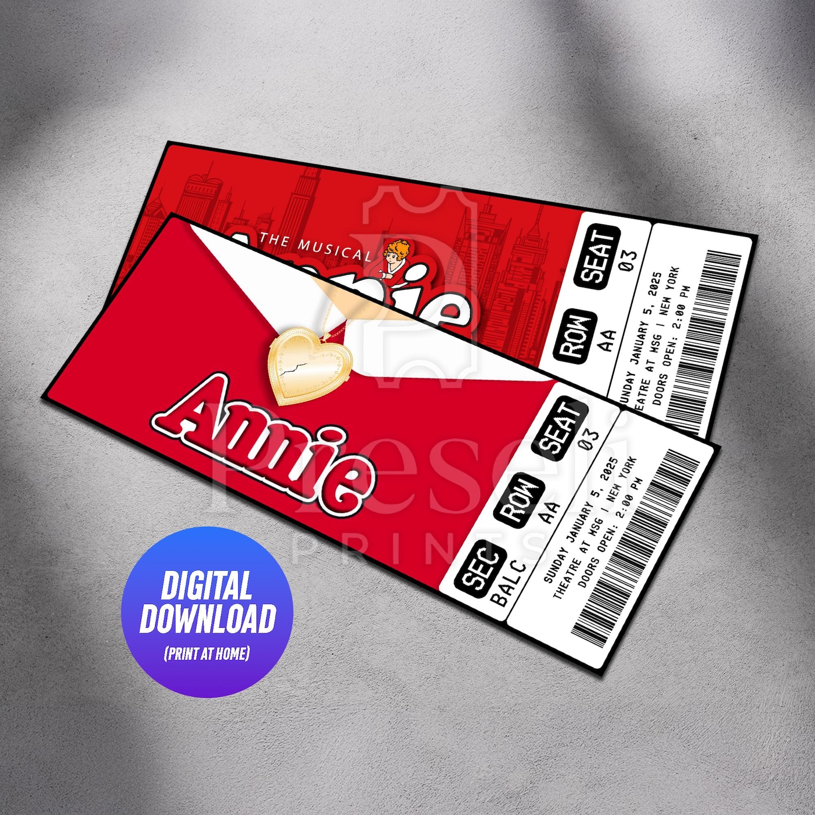 Printable Annie the Musical Theatre Ticket | Personalized Gift Reveal ...