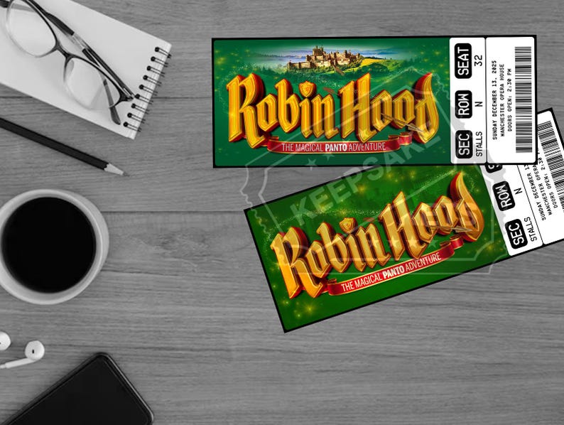 Printable Robin Hood Pantomime Ticket | Personalized Gift Reveal ...