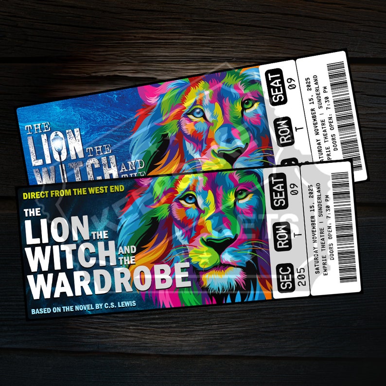 Printable Lion the Witch and the Wardrobe Musical Theatre Ticket Personalized Gift Reveal ...