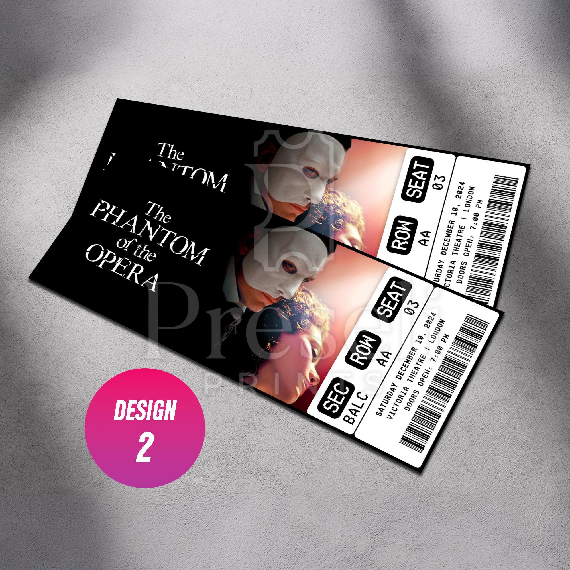 Printable Phantom of the Opera Musical Theatre Ticket | Personalized ...