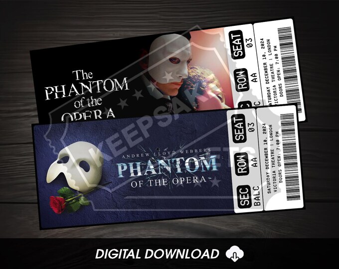 Printable Phantom of the Opera Musical Theatre Ticket | Personalized Gift Reveal | Editable West ...