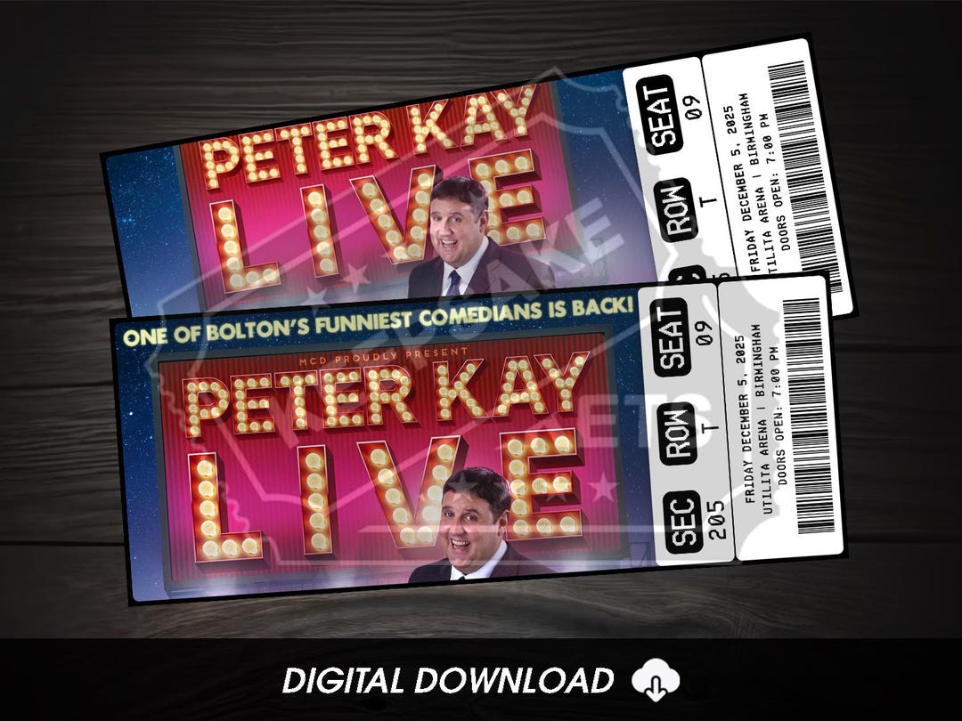 Printable Peter Kay Ticket UK Tour 2024 2025 | Personalized Live Comedy Show Gift Reveal ...