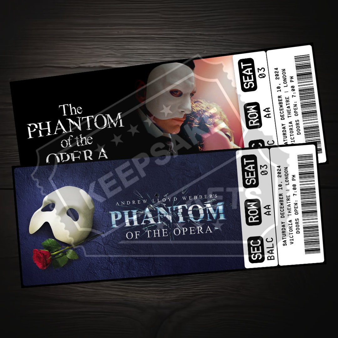 Printable Phantom of the Opera Musical Theatre Ticket Personalized Gift ...
