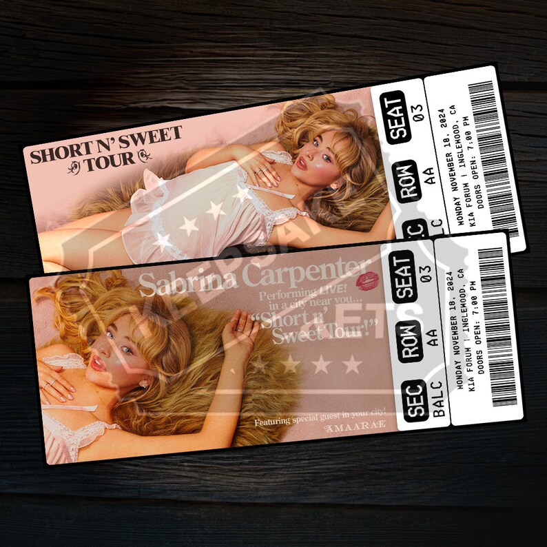 Printable Sabrina Carpenter Ticket Short N' Sweet Tour Personalized Gift Reveal Music Concert ...