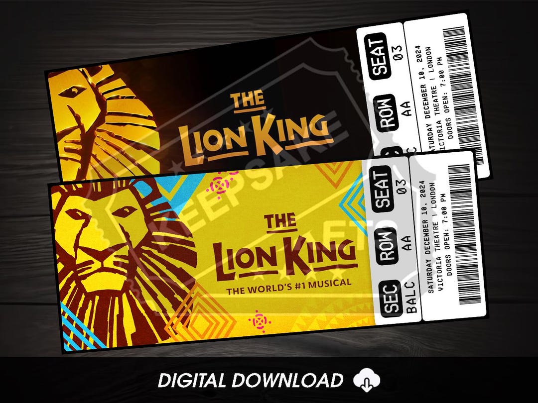 Printable the Lion King Musical Theatre Ticket | Personalized Gift ...