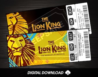 Printable LION KING Broadway Surprise Ticket. Editable Musical Theatre ...