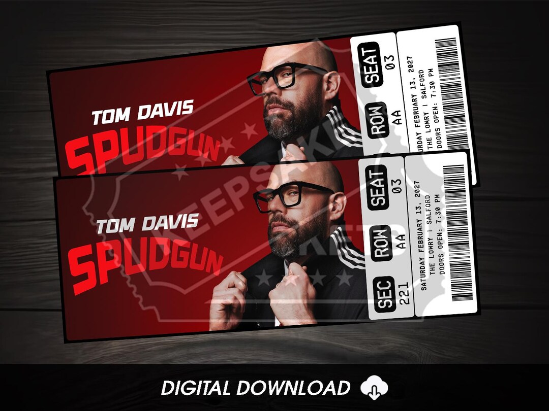 Printable Tom Davis Ticket Spudgun UK Tour 2026 | Personalized Live ...