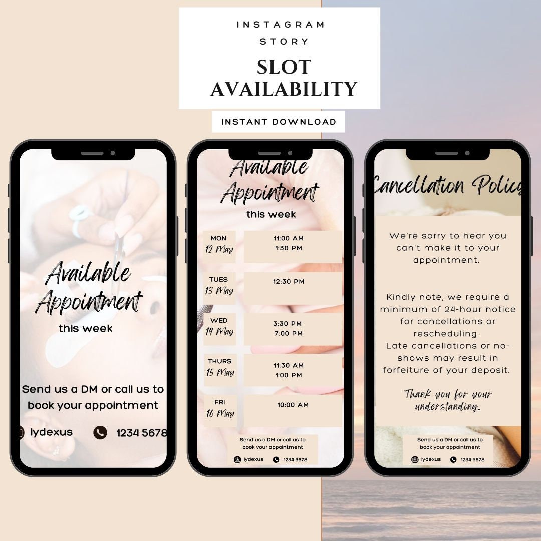 Beauty Schedule Template, Weekly Availability Instagram Story Template ...