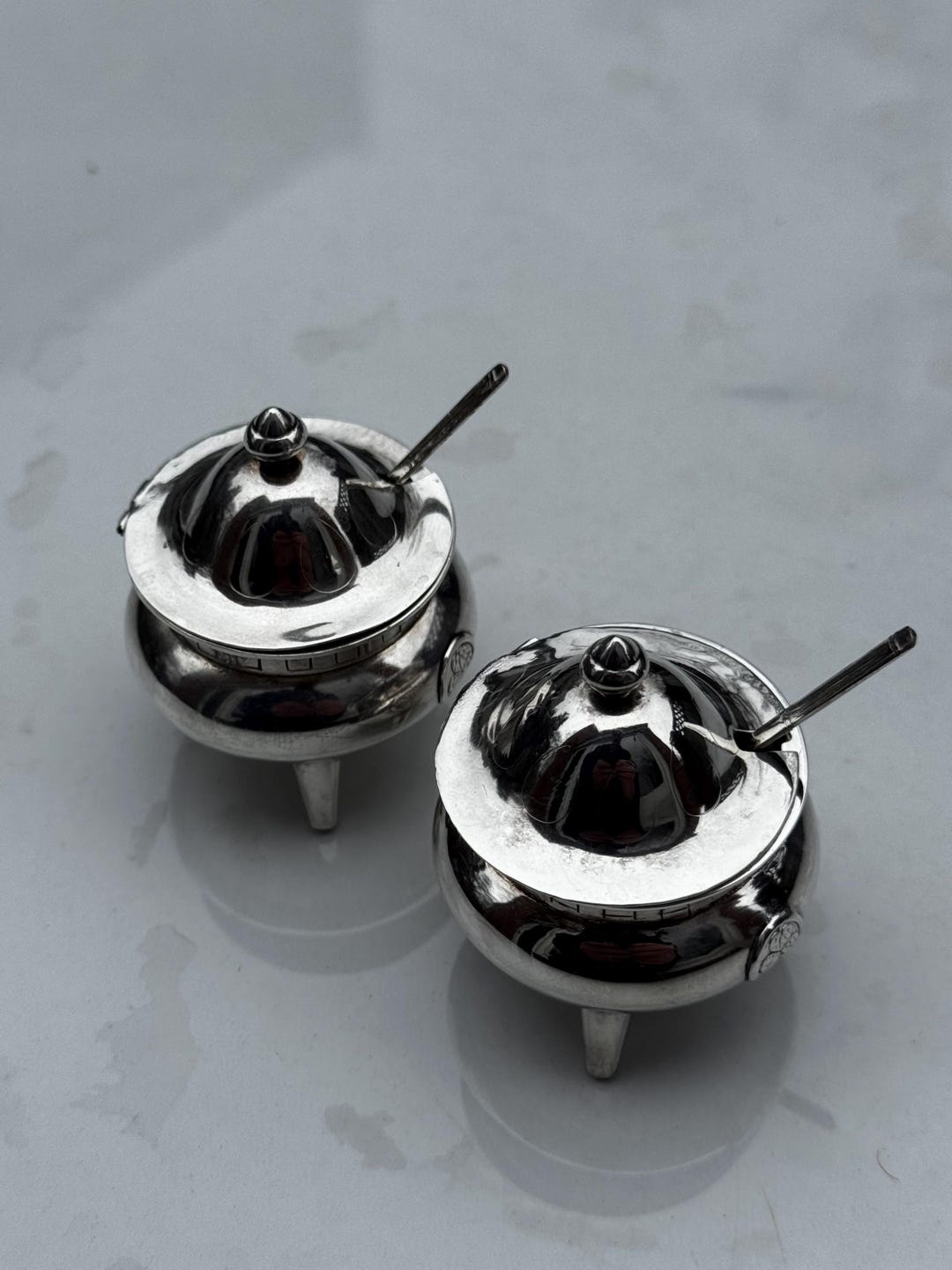 1920-30 Asahi Shoten Japanese Sterling Silver 950 Salt Cellar Pair With ...