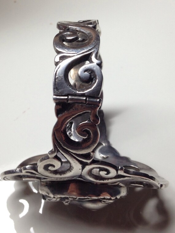 1920 Mexican Sterling Silver Art Nouveau Cuff Bracelet - Gem