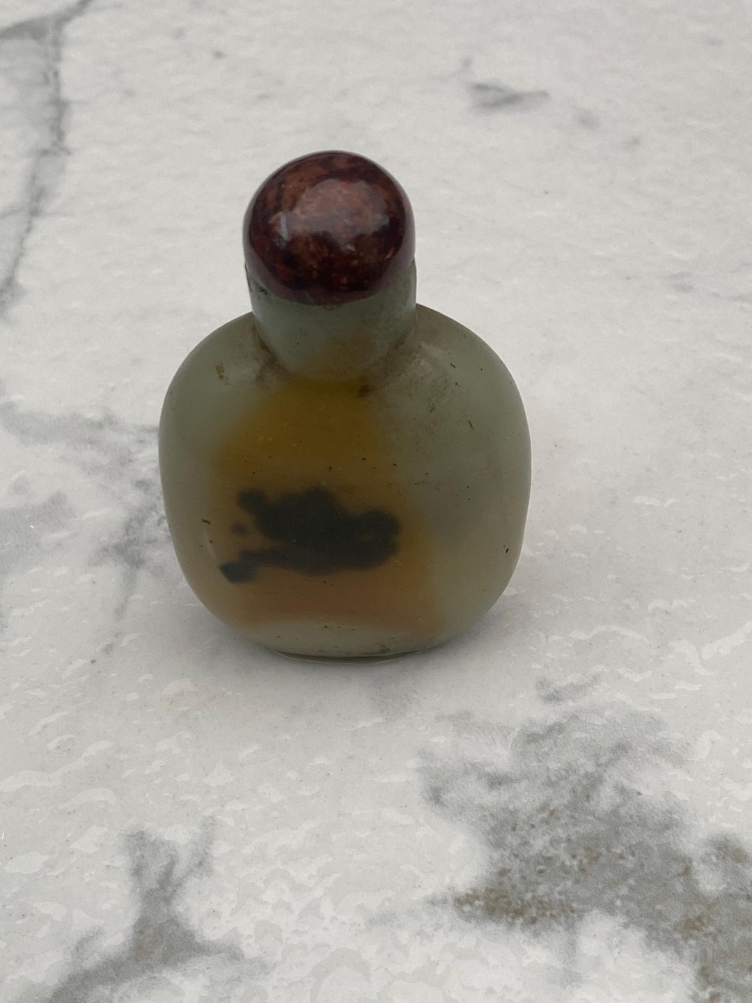 C. 1890 Peking Glass Snuff Bottle Mutton Fat With Inclusions With ...