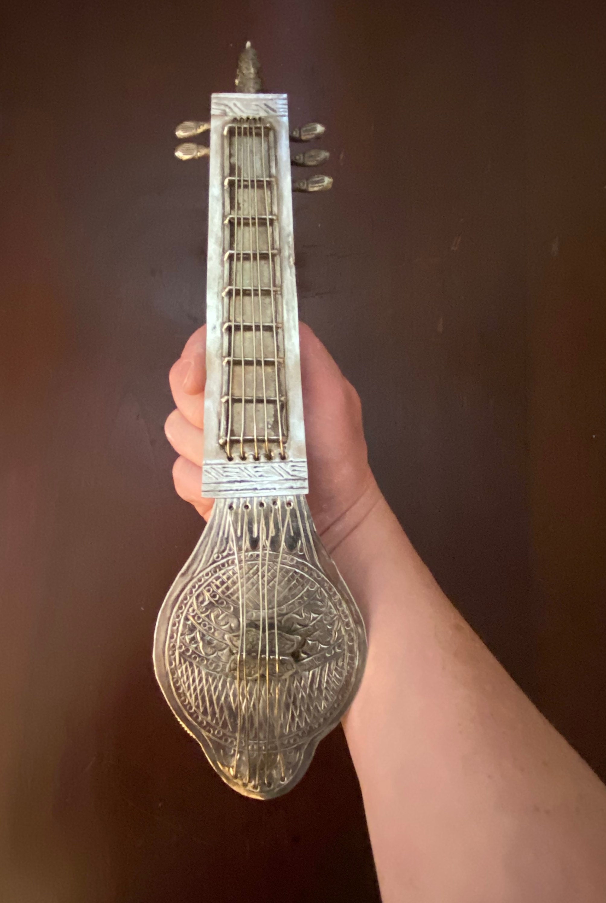 14" Indian Sterling Silver Carnata Tambura Form Spice Box (530 grams+ ...