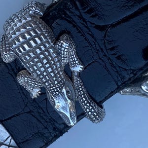 Jeff Deegan 1.5" Alligator Buckle Set on a Black Alligator Print Strap ...