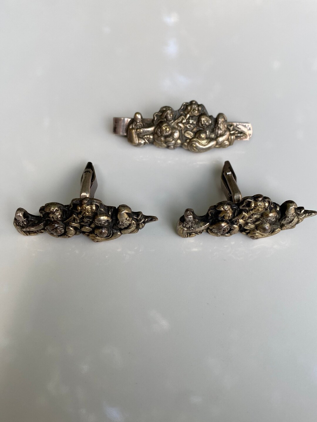 1890 Shakudō Menuki Mixed Metal Silver Set Cufflinks Samurai - Etsy