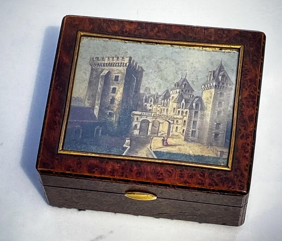 Vintage Burlwood Keepsake Box With Inset Hand-painted Castle Scene - Etsy