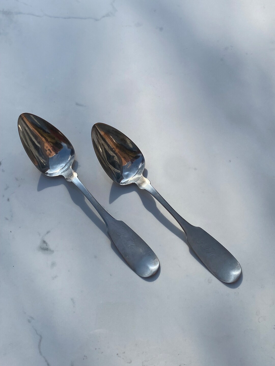 1850-59 Mobile Alabama Coin Silver Tablespoon Pair by James Caddick ...