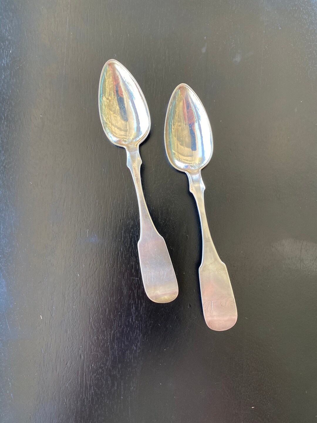 Ca 1850 Prisca Levan Mannerback Coin Silver Teaspoon Pair Redding, PA ...